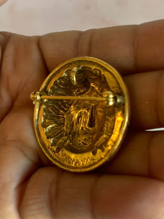 Vintage MMA Face Brooch, Signed 1994 Pin - Gem