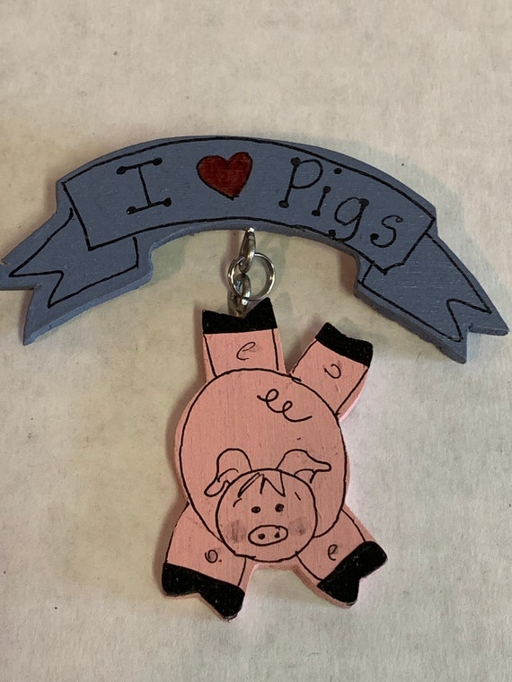 Vintage Wood Pig Pin, Handcrafted Pig pin, Wooden Pig… - Gem