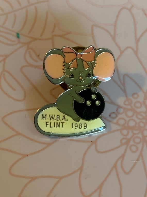 1989 MWBA Flint Bowling Mouse Pin, Vintage 80s lapel … - Gem