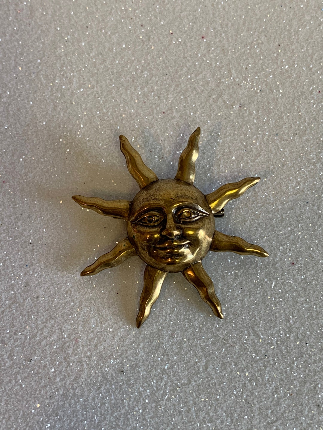 Vintage Sun Jewelry, Sun Brooch, Gold Tone Sun Brooch, Vintage 90s Sun ...