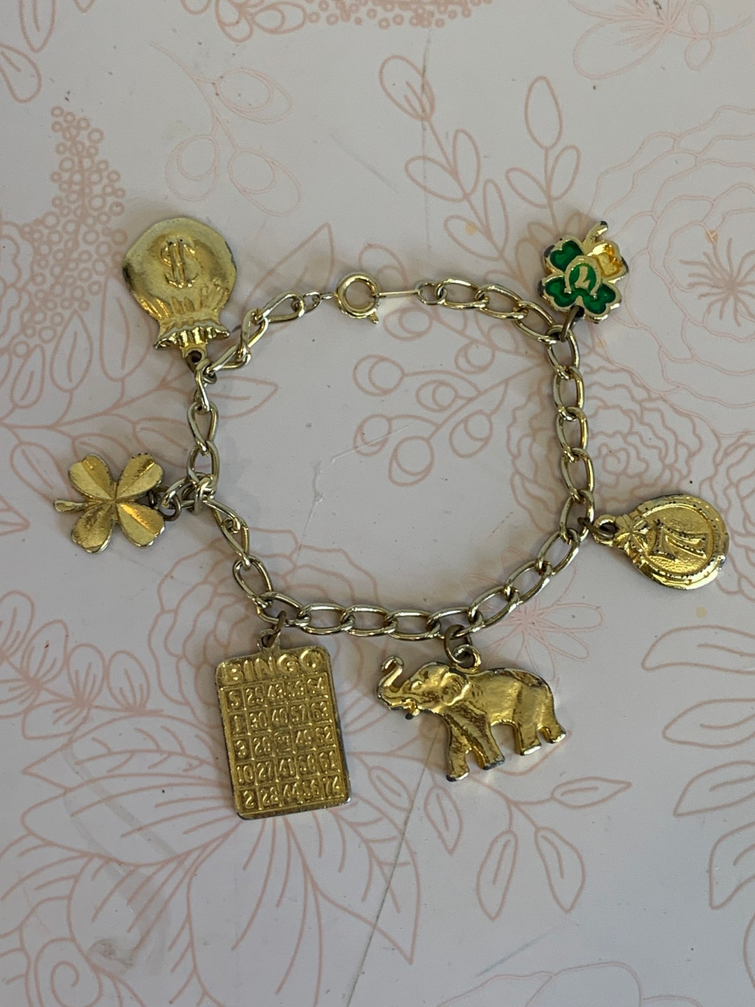 Vintage Bingo Charm Bracelet, Gold Tone Bracelet, Bingo Charm Bracelet ...