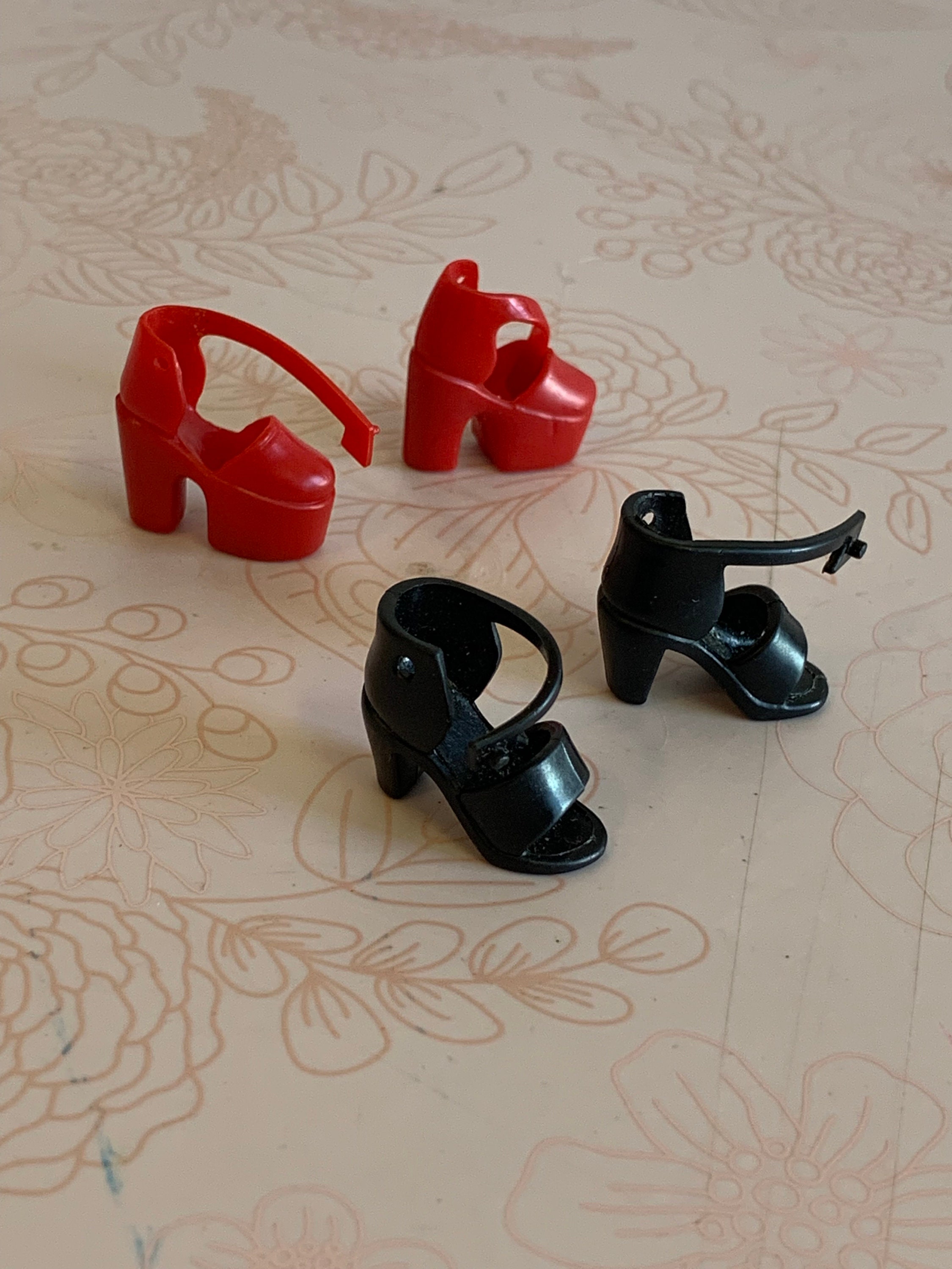 Vintage Barbie Doll Shoes: Red Platforms & Black Heels - Etsy