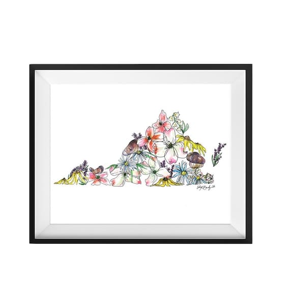 VIRGINIA State Fine Art Print Watercolor Wildflower Home - Etsy