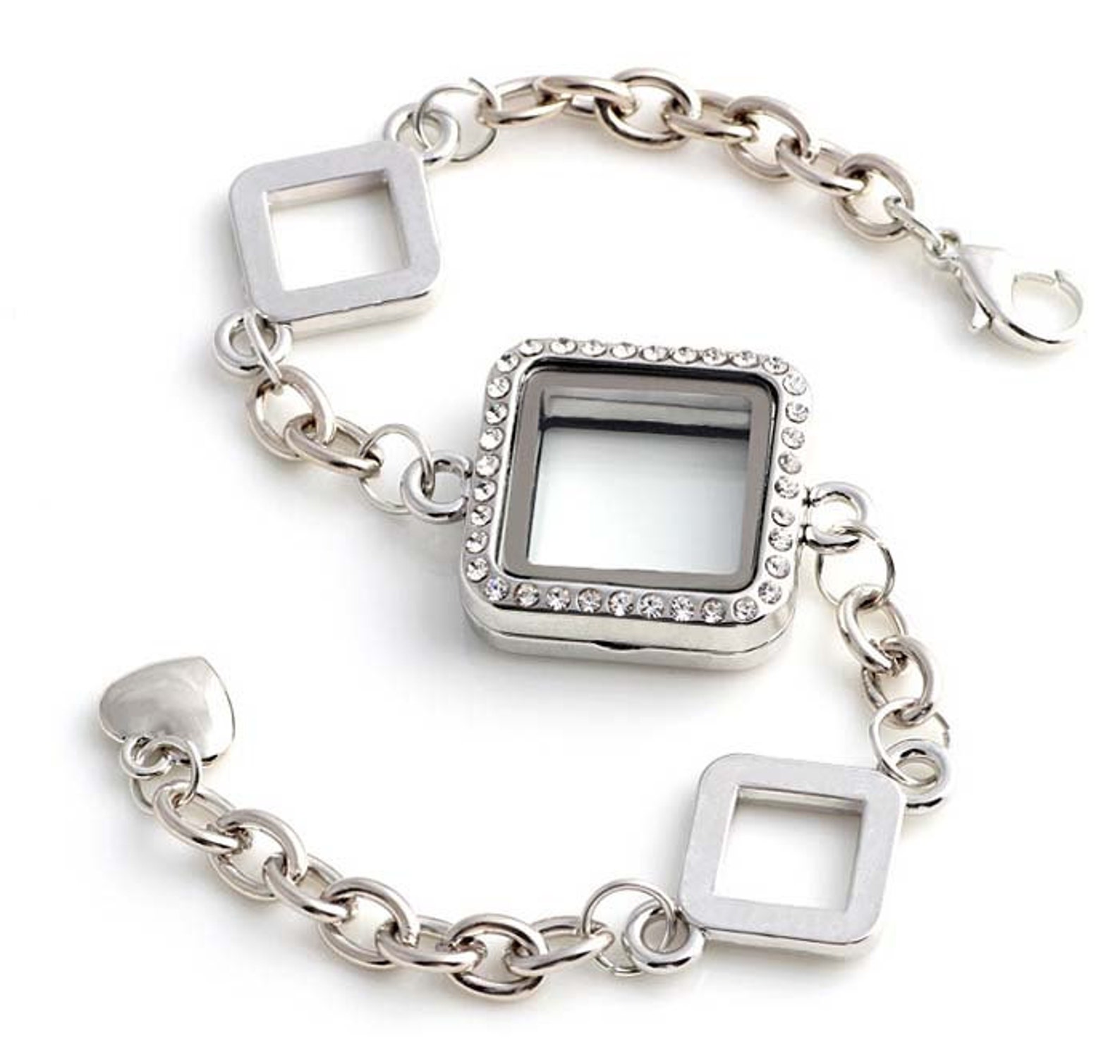 24MM SQUARE Floating Locket Bracelet With Rhinestones ,living Locket ...