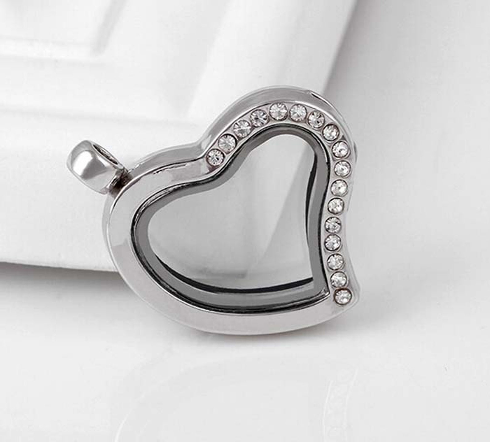 30mm Heart Half Rhinestones Floating Locket | Etsy