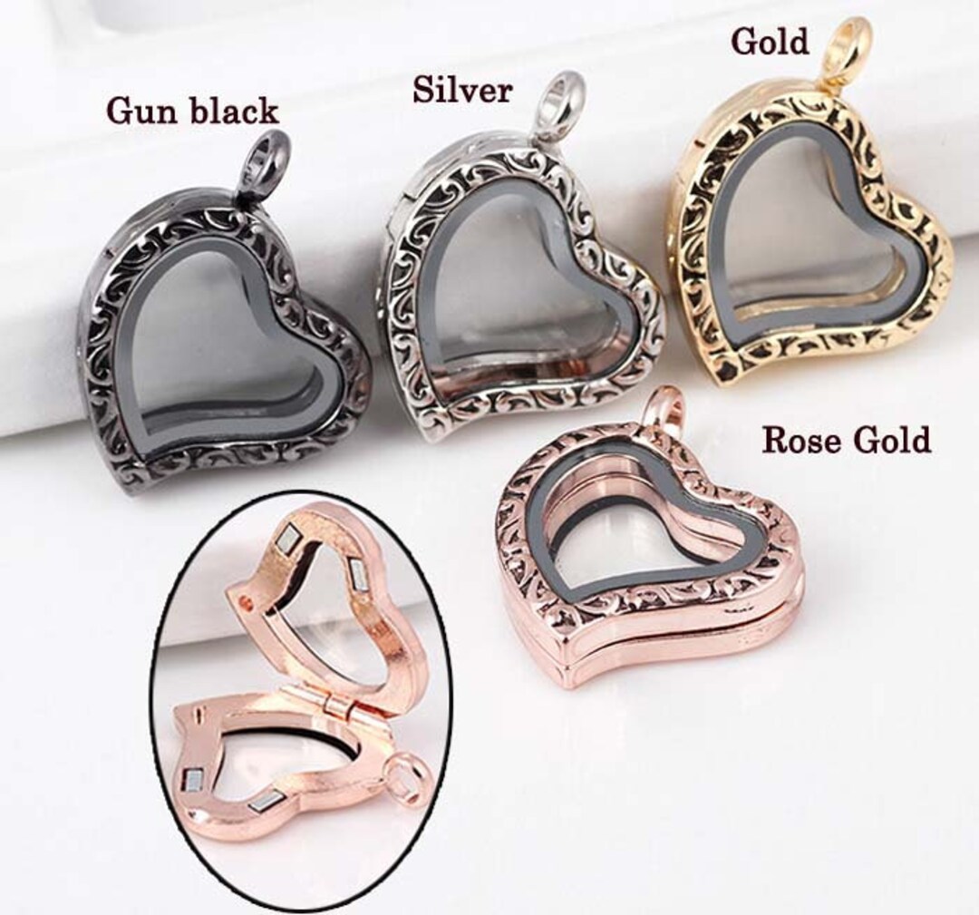 30mm " Heart " Carve Figure Floating Locket Pendant , Magnet Opening ...
