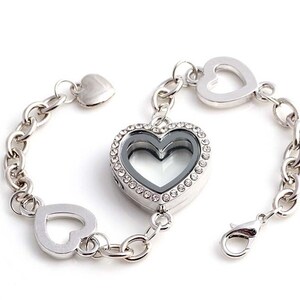 24MM Min HEART Floating Locket Bracelet With Rhinestones / Floating ...
