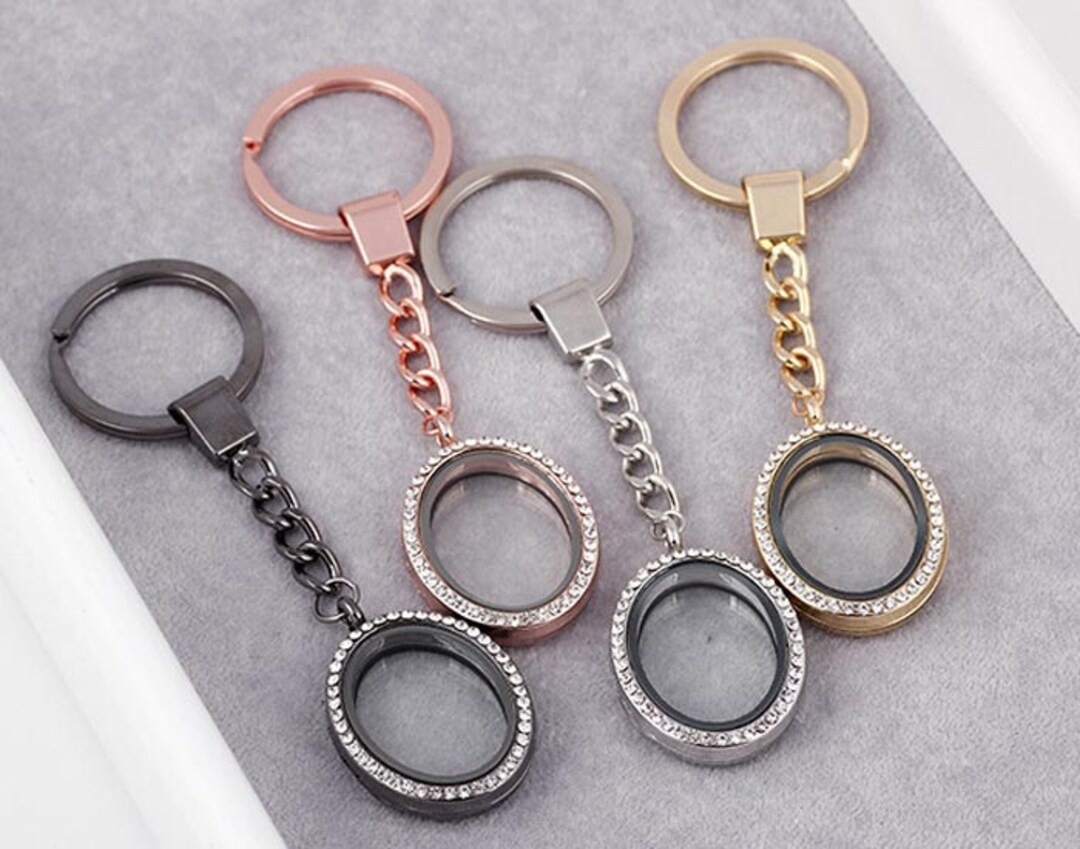 OVAL Keychain Floating Locket ,glass Locket With Rhinestones, Living ...
