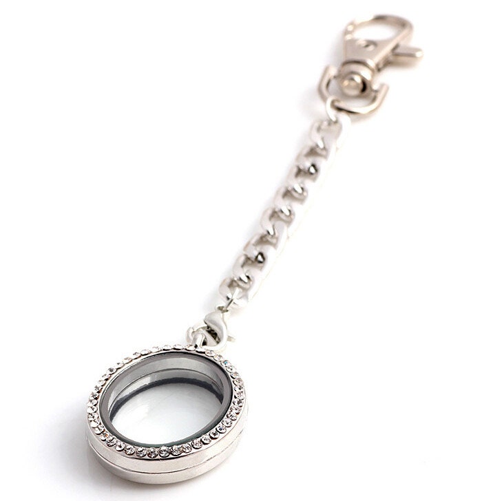 OVAL Keychain Floating Locket glass Locket With Rhinestones | Etsy