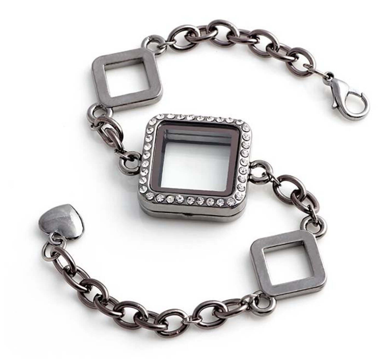 24MM SQUARE Floating Locket Bracelet With Rhinestones ,living Locket ...