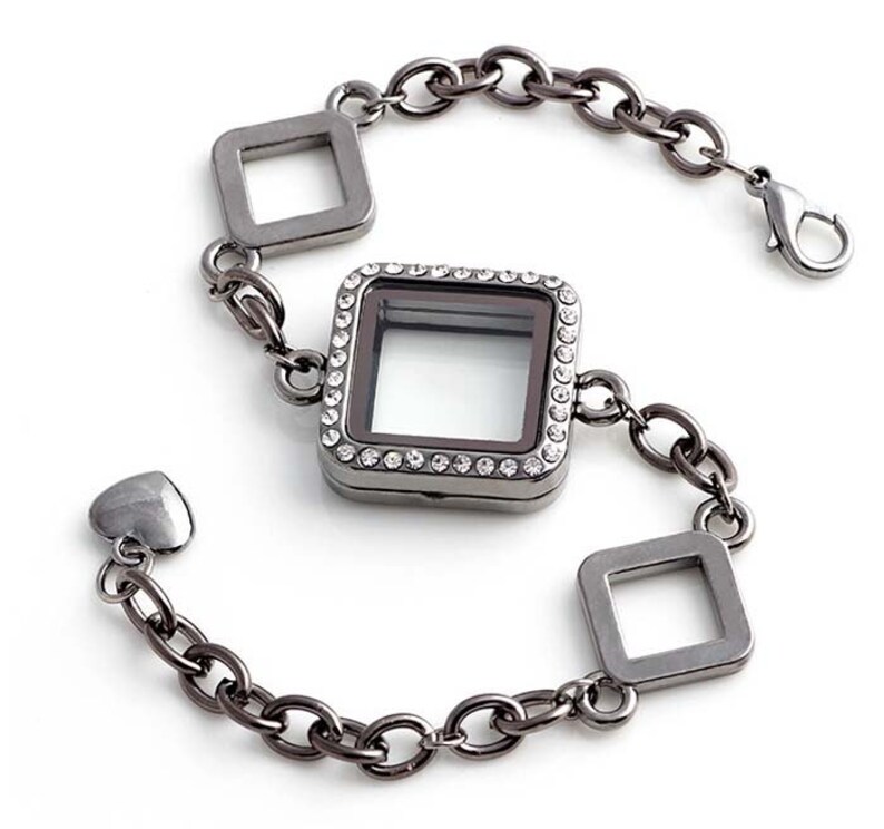 24MM SQUARE Floating Locket Bracelet With Rhinestones living | Etsy