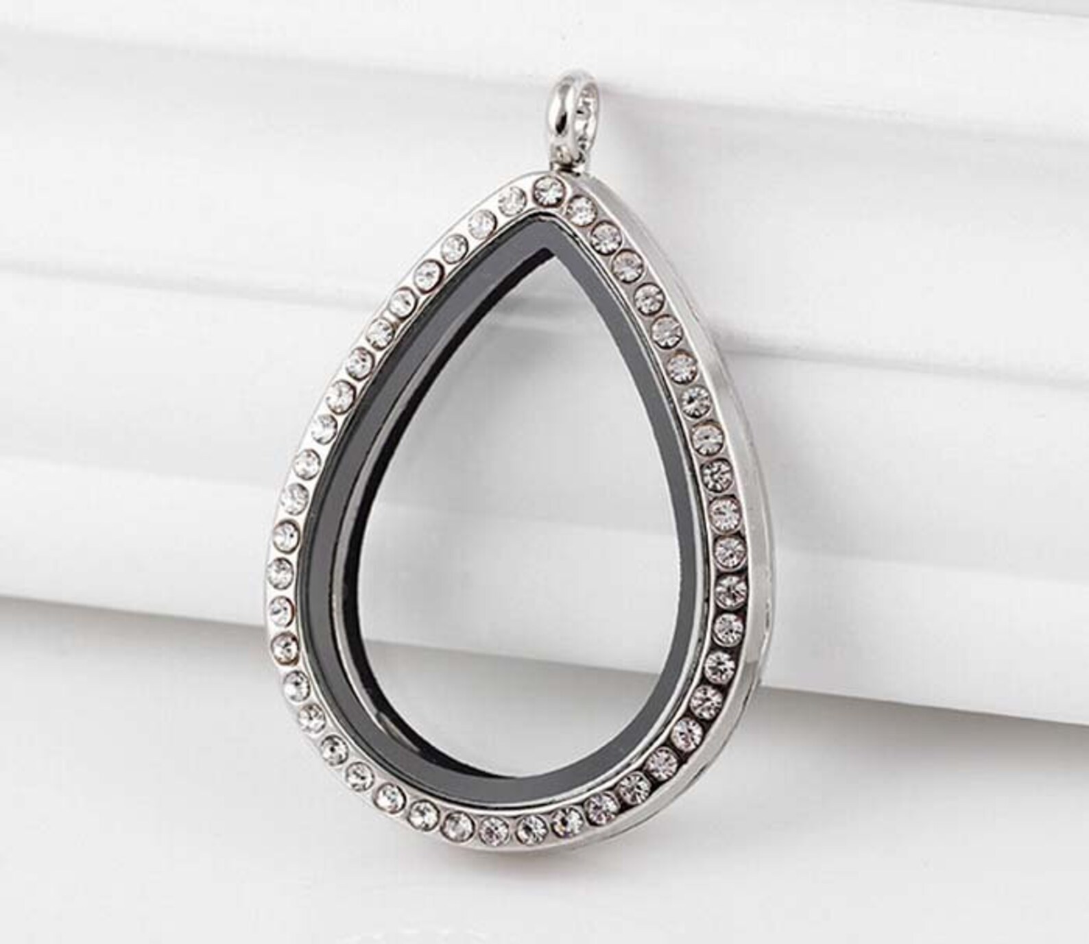 31x40mm Tear Drop Floating Locket Pendant With Rhinestones | Etsy