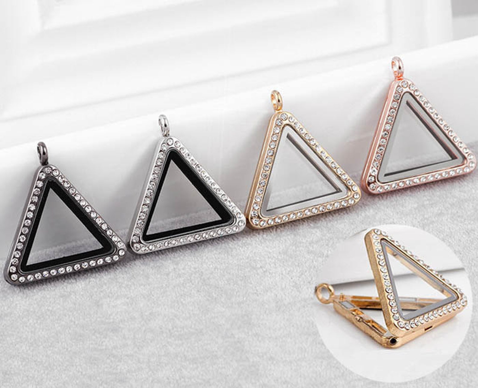 30X30MM Triangle Floating Locket Pendant With - Etsy