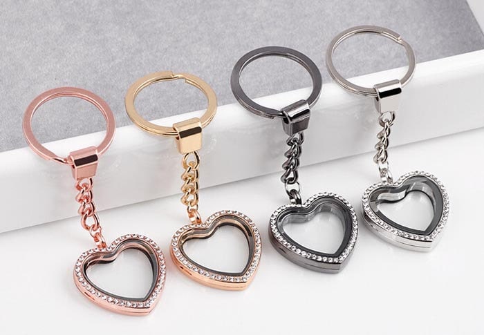 HEART Keychain Floating Locket glass Locket With Rhinestones - Etsy