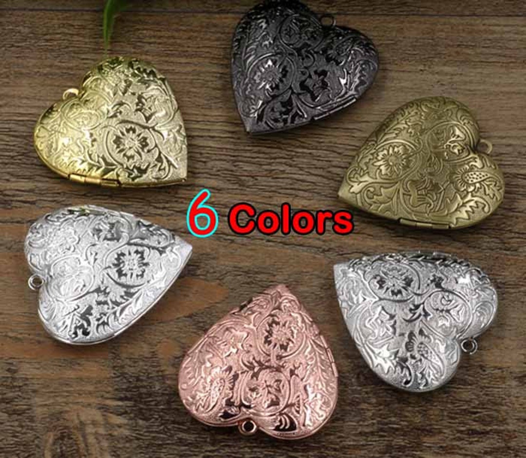 5pcs 40MM (same Patterns Front&back) Big Heart Locket Carve FLOWERS ...