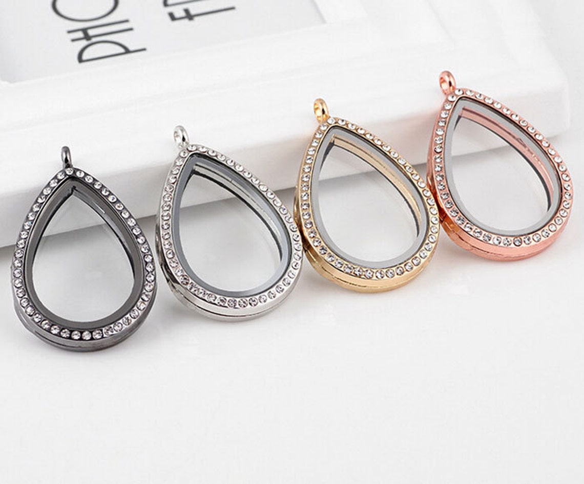 31x40mm Tear Drop Floating Locket Pendant With Rhinestones - Etsy