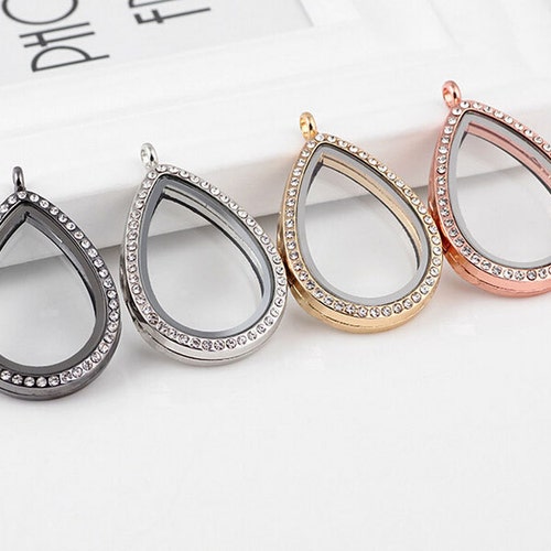 31x40mm Tear Drop Floating Locket Pendant With Rhinestones - Etsy