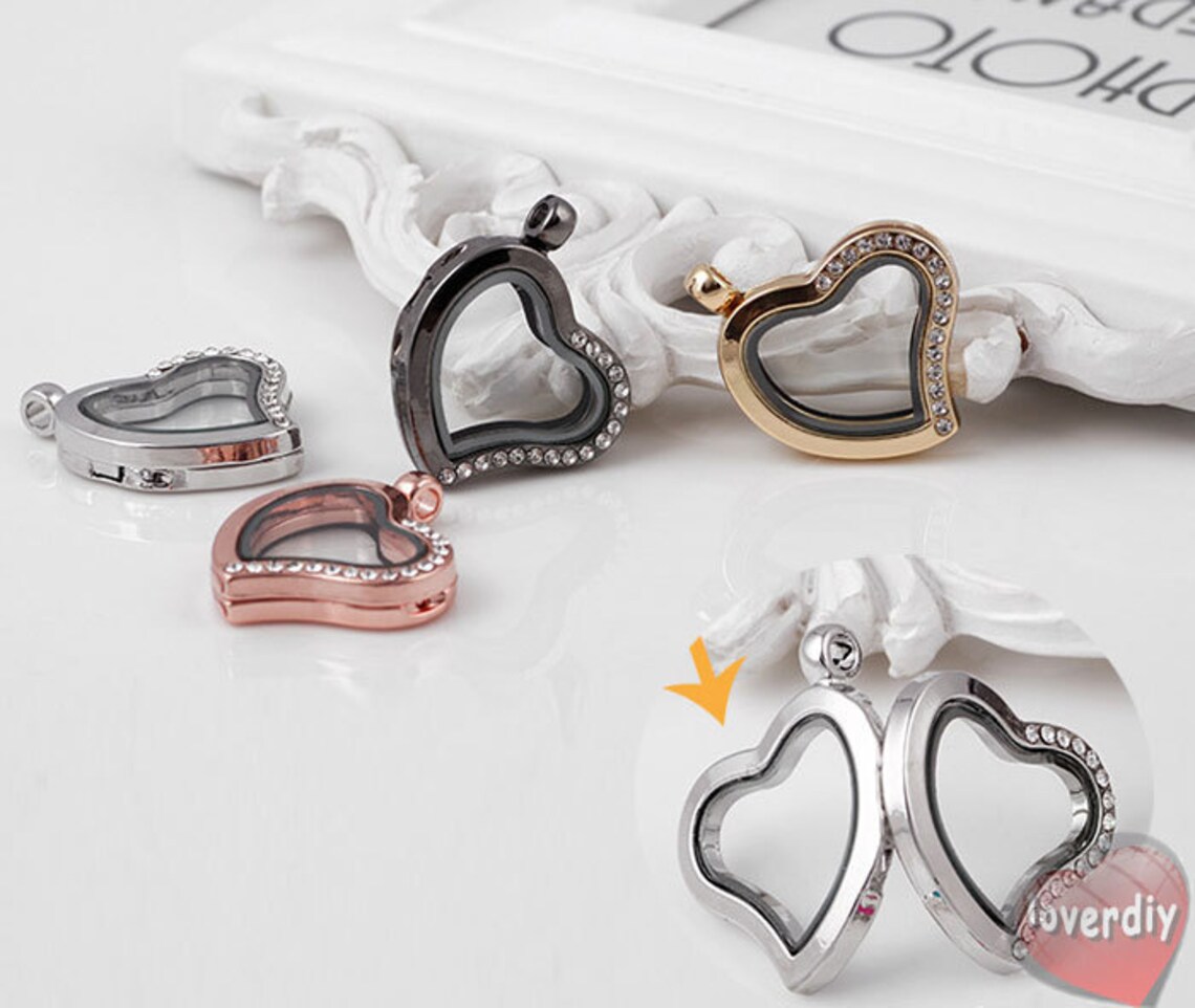 30mm Heart Half Rhinestones Floating Locket - Etsy
