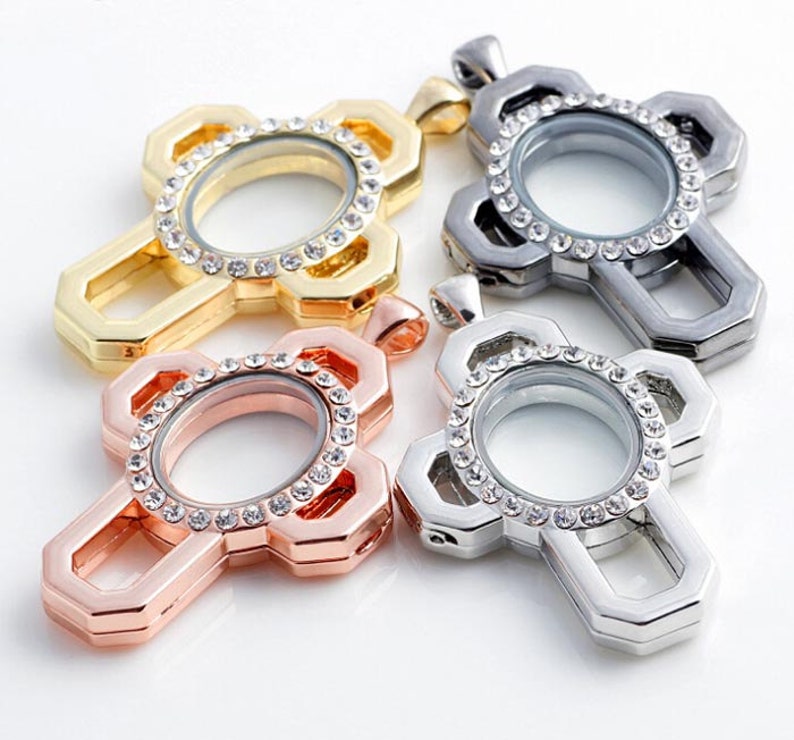 58x38mm Cross Glass Floating Locket Pendant With Rhinestones ,magnet ...