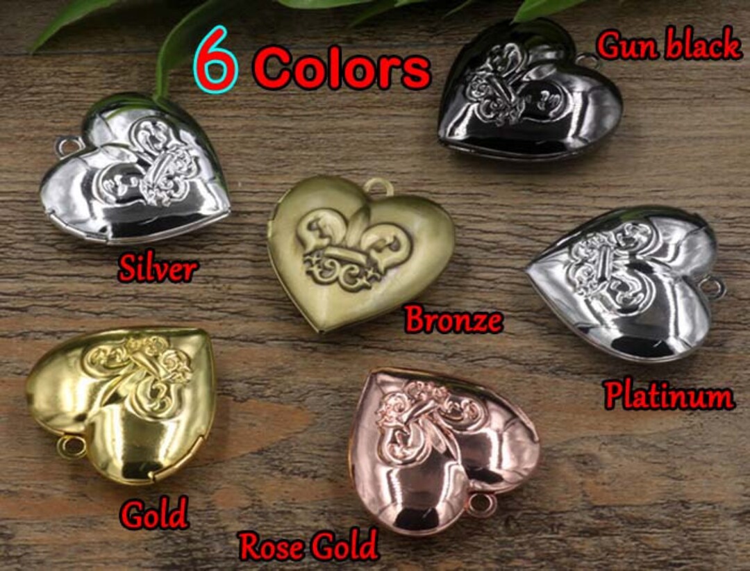 10pcs 34mm Heart Locket Carve Crown Brass Blank Opening Photo Lockets ...