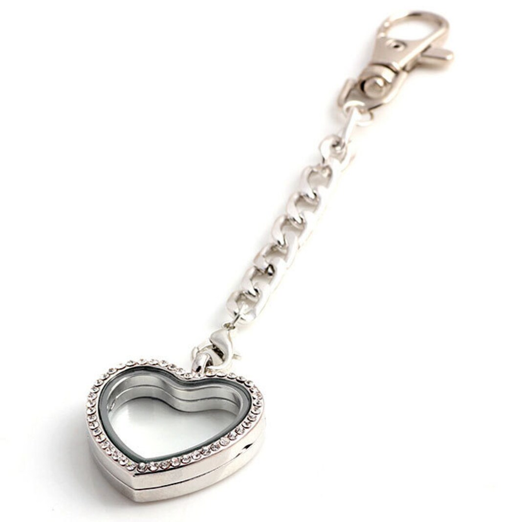 HEART Keychain Floating Locket ,glass Locket With Rhinestones, Living ...