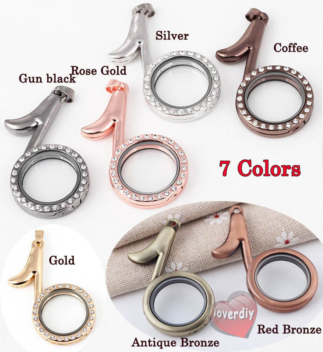 55x41mm Musical Notes Glass Floating Locket Pendant With Rhinestones ...