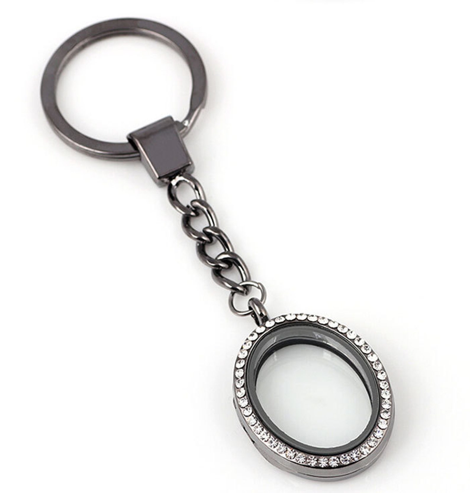 OVAL Keychain Floating Locket ,glass Locket With Rhinestones, Living ...