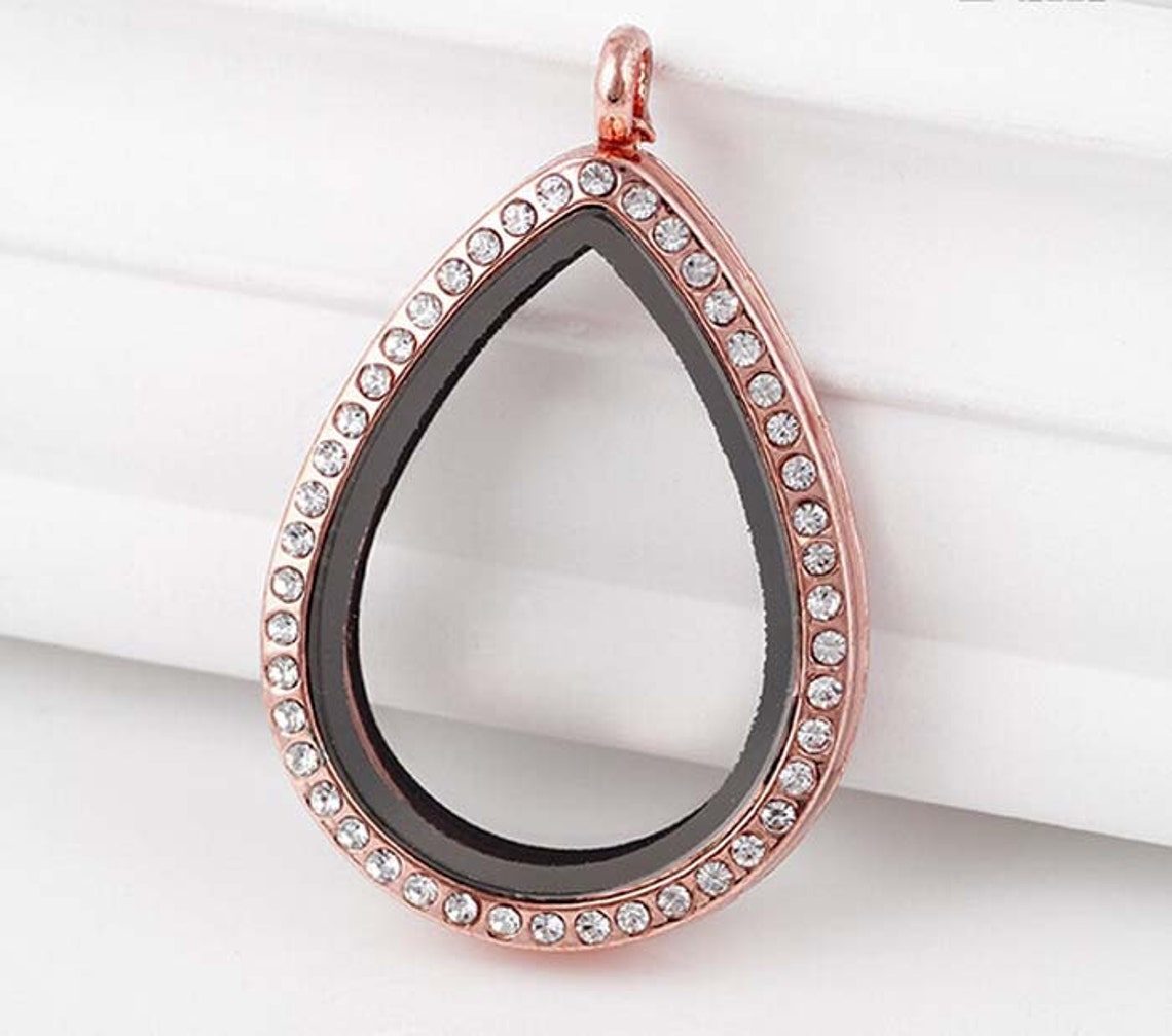 31x40mm Tear Drop Floating Locket Pendant With Rhinestones - Etsy