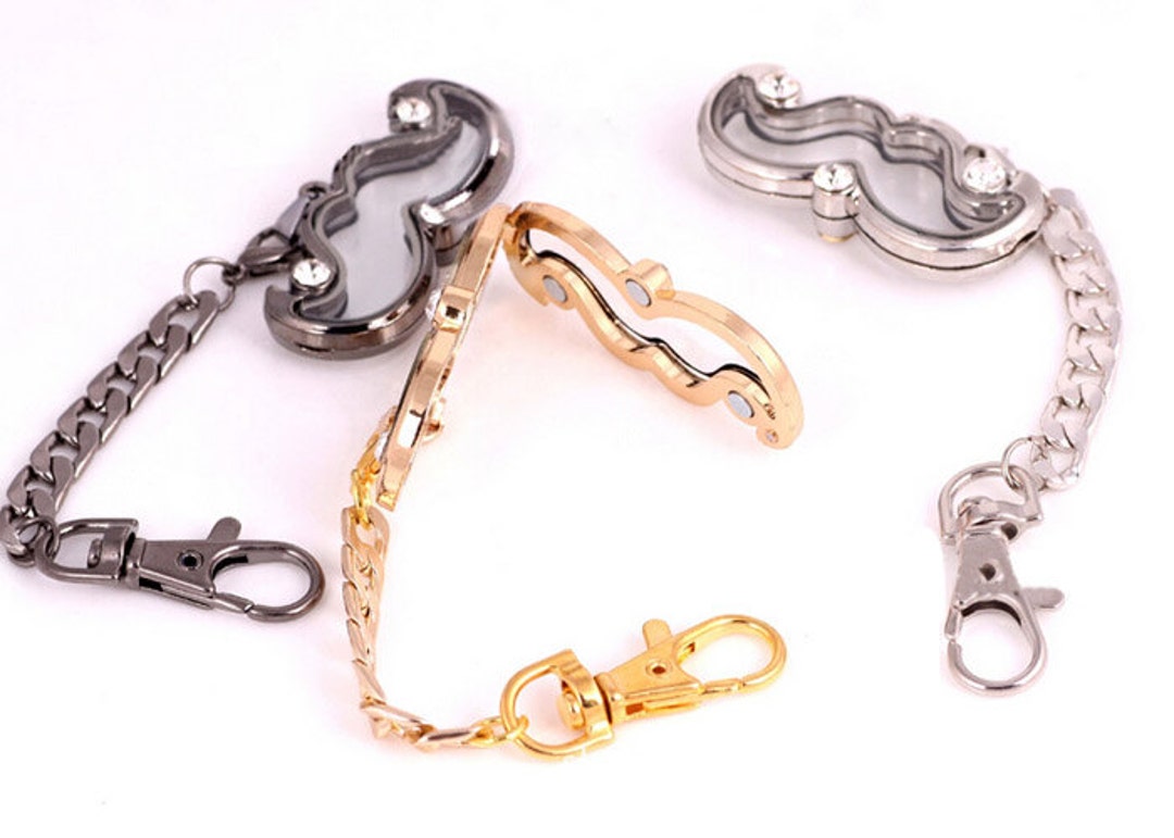 Mustache Glass Keychain Floating Locket With Rhinestones Crystals ...