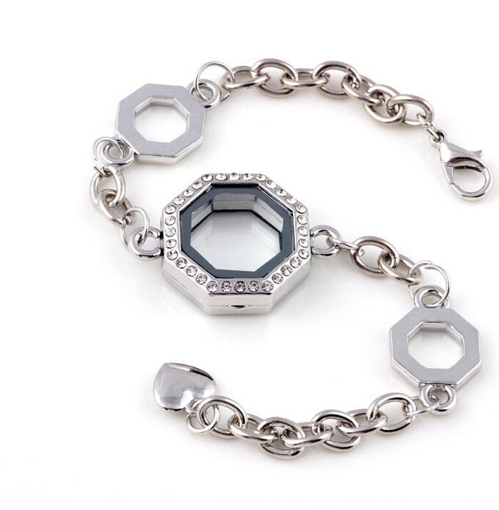 OCTAGON Floating Locket Bracelet with Rhinestones Magnet | Etsy