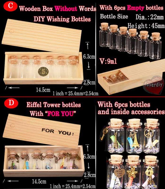 A Set6pcsDIY Wishing Bottls With Wooden BoxGlass Cork | Etsy