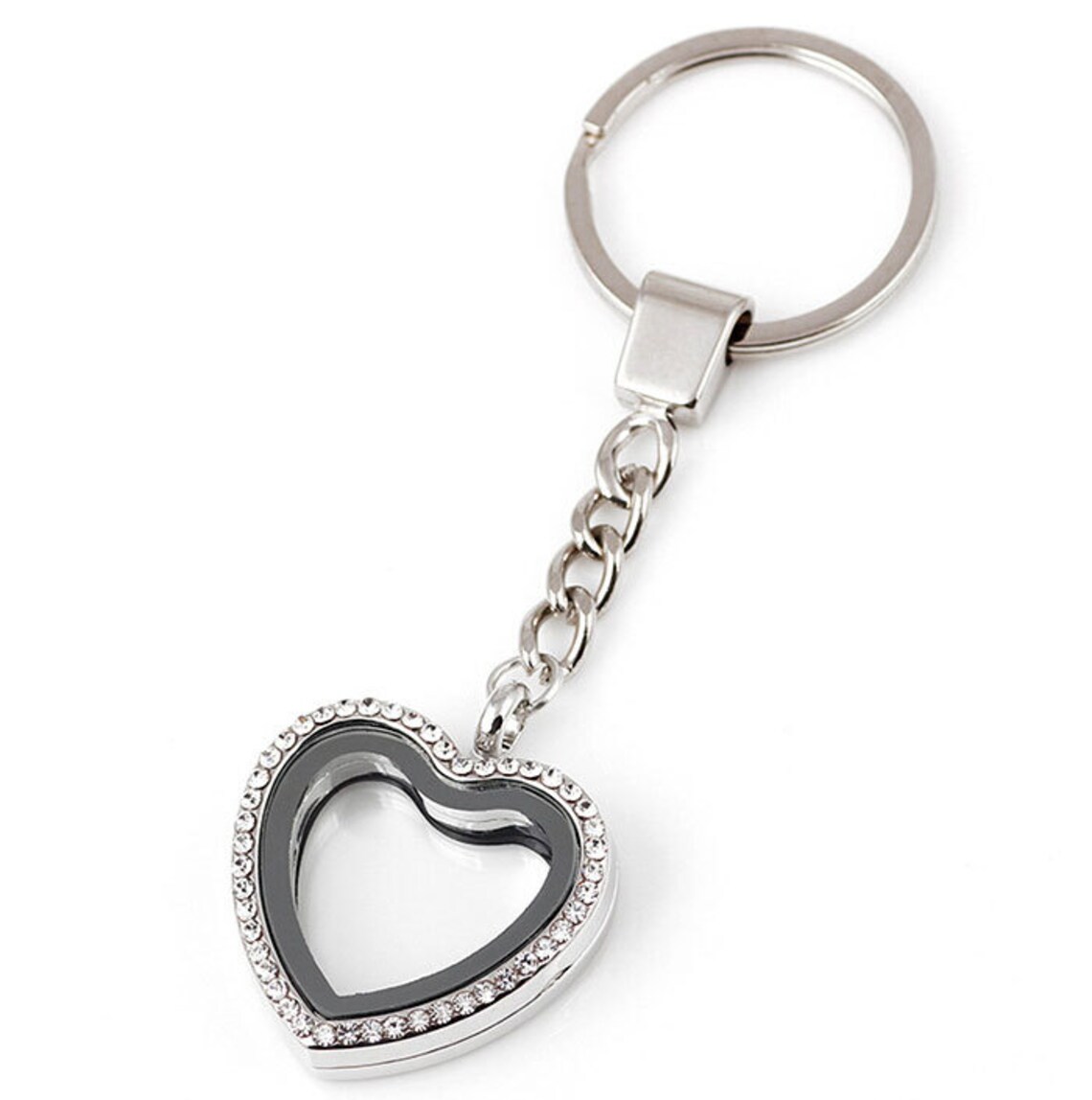 HEART Keychain Floating Locket glass Locket With Rhinestones - Etsy