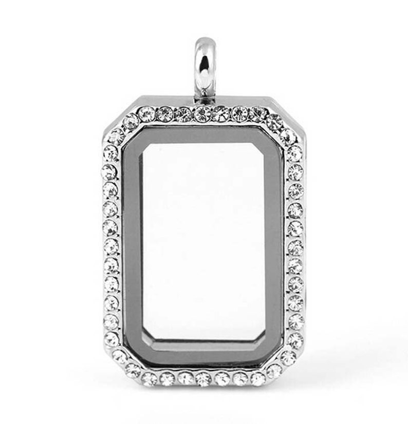 33x23mm Rectangle Glass Floating Locket Pendant With Crystals - Etsy
