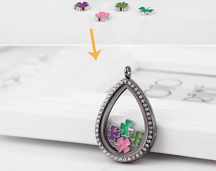 31x40mm Tear Drop Floating Locket Pendant With Rhinestones - Etsy