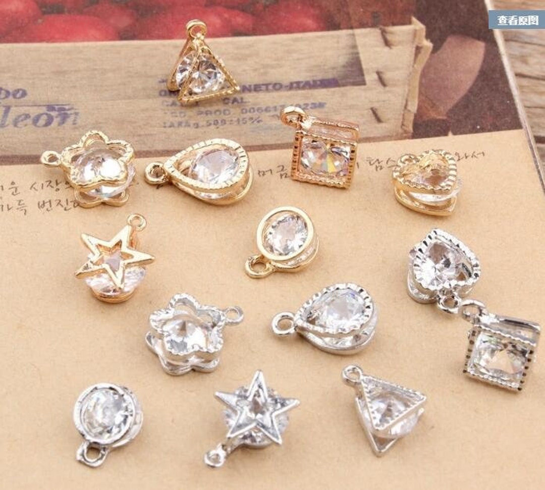 5pcs Alloy Embedded Zircon Shaped Charm Star,round,heart,tear Drop ...