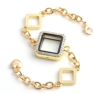 24MM SQUARE Floating Locket Bracelet With Rhinestones ,living Locket ...