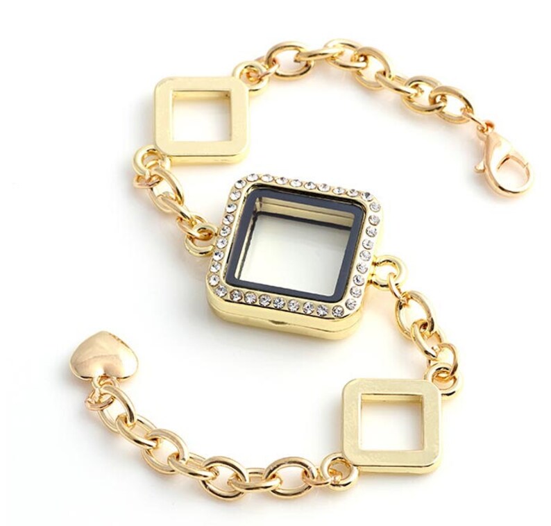 24MM SQUARE Floating Locket Bracelet With Rhinestones living - Etsy