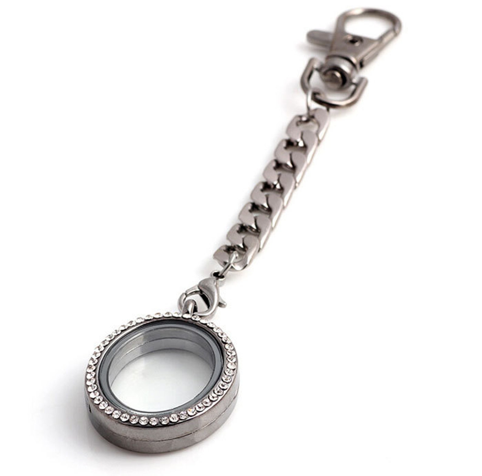OVAL Keychain Floating Locket glass Locket With Rhinestones - Etsy