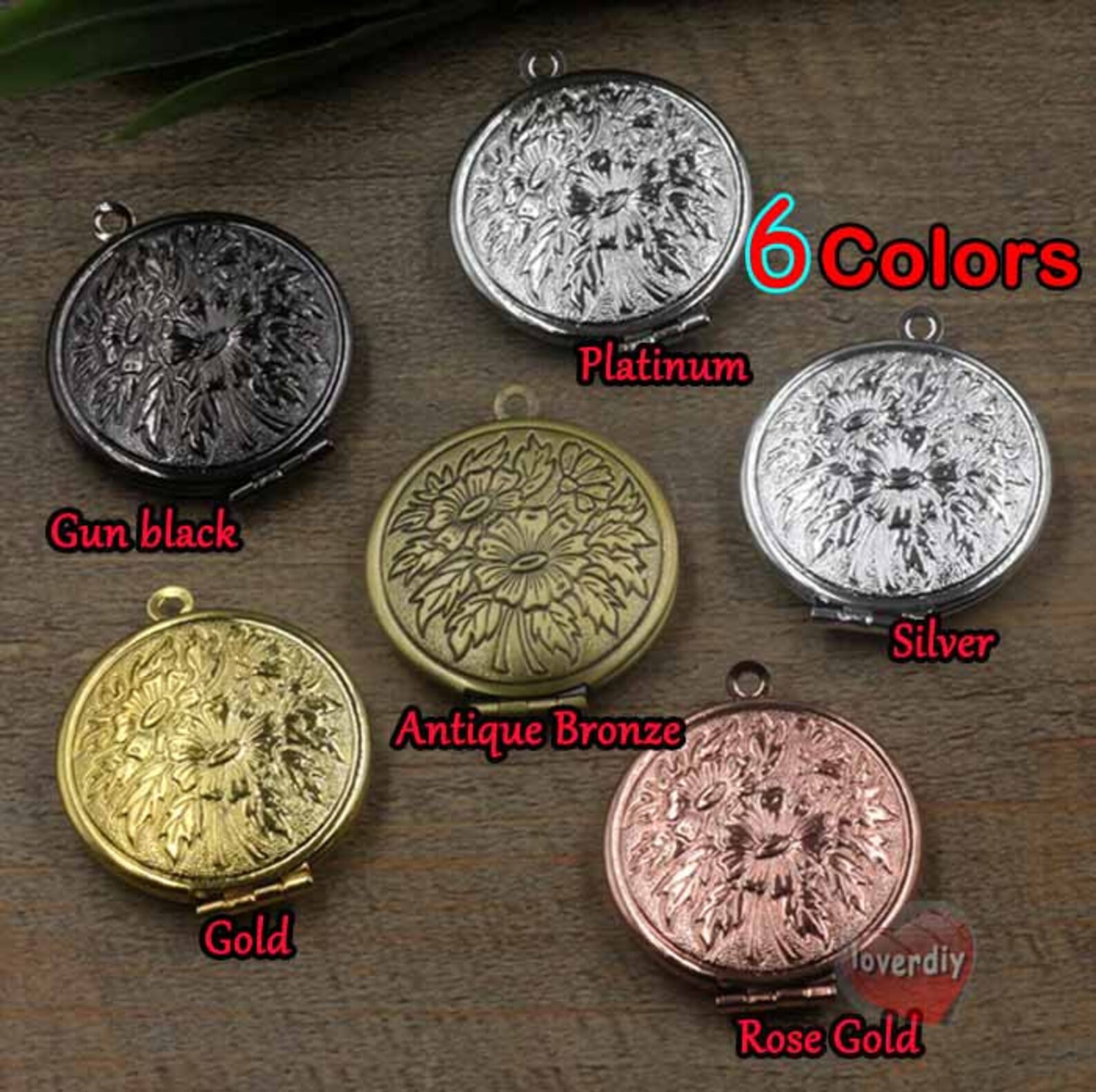 10pcs 27MM Round Photo Locket Carve Sunflower Blank , 6 Colors ...