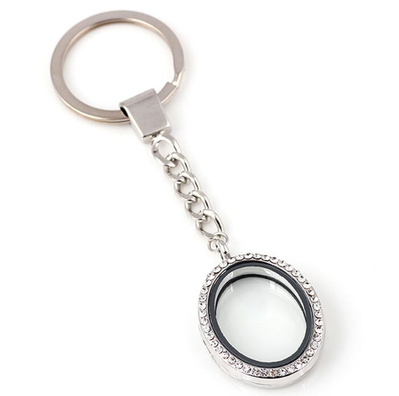 OVAL Keychain Floating Locket glass Locket With Rhinestones - Etsy