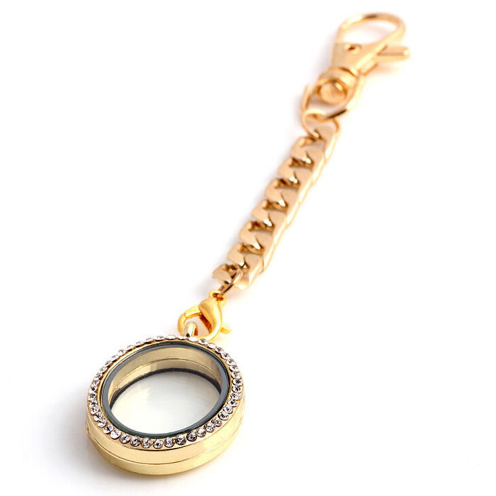 OVAL Keychain Floating Locket glass Locket With Rhinestones - Etsy