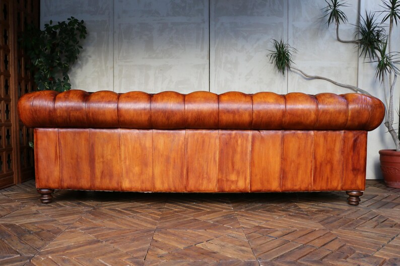 Vintage Chesterfield Brown Leather Sofa, 1980s - Etsy