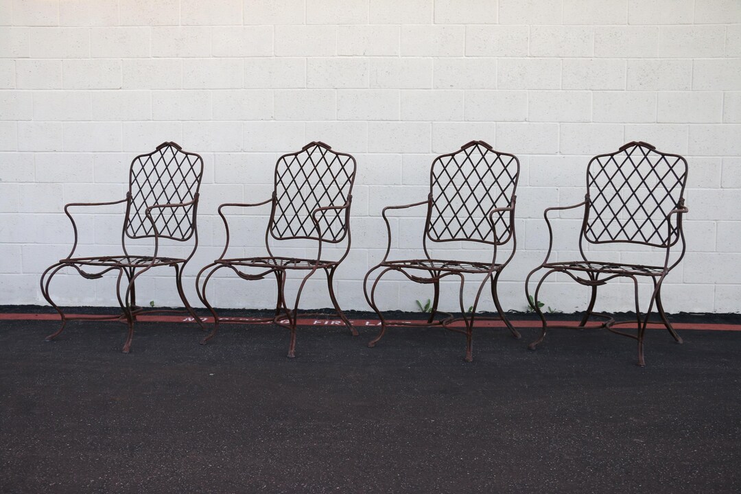 Vintage Set of Four Gregorius Pineo Faux Bois Twig Iron Outdoor Dining ...