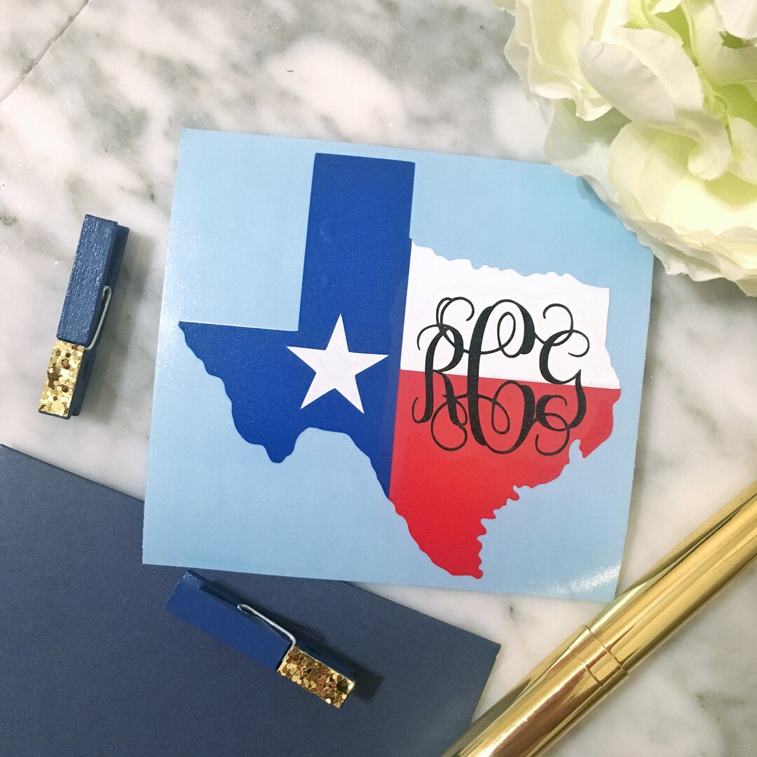 Texas Monogram Decal, Texas Flag Decal, Texas Flag State Sticker ...
