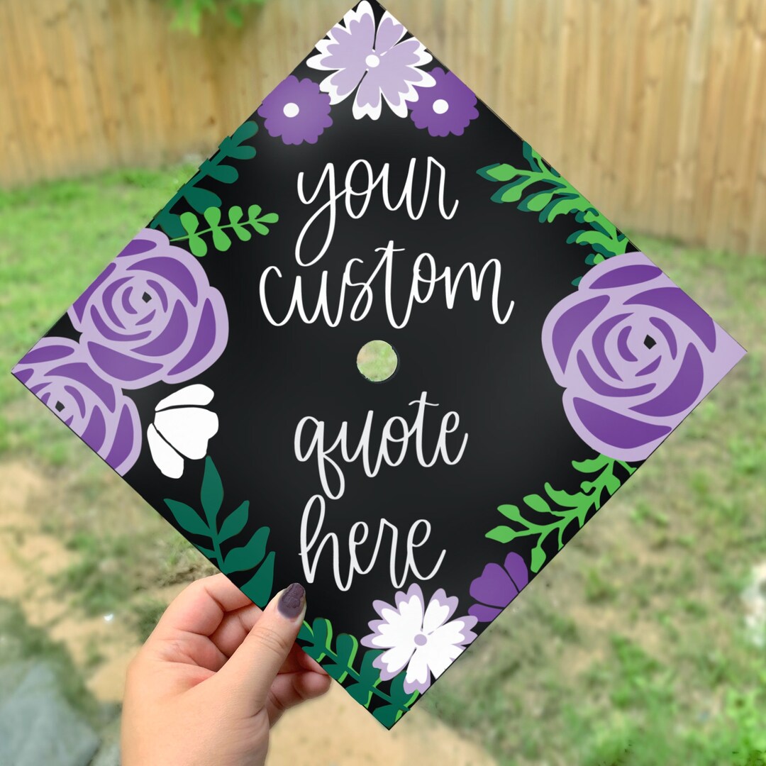 Floral Border Custom Grad Cap Topper, Floral Graduation Cap With ...