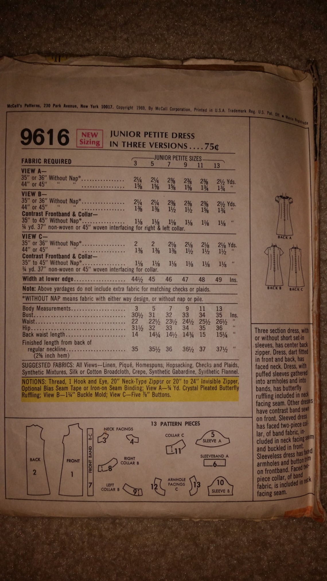 1960s Vintage Simplicity Pattern - 9616 (1969) - Petite - Junior Dress ...
