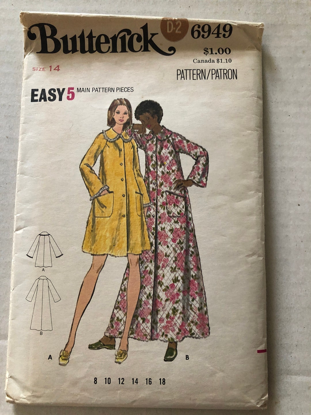 1960s Butterick 6949 Robe Pattern - Size 14 - Etsy