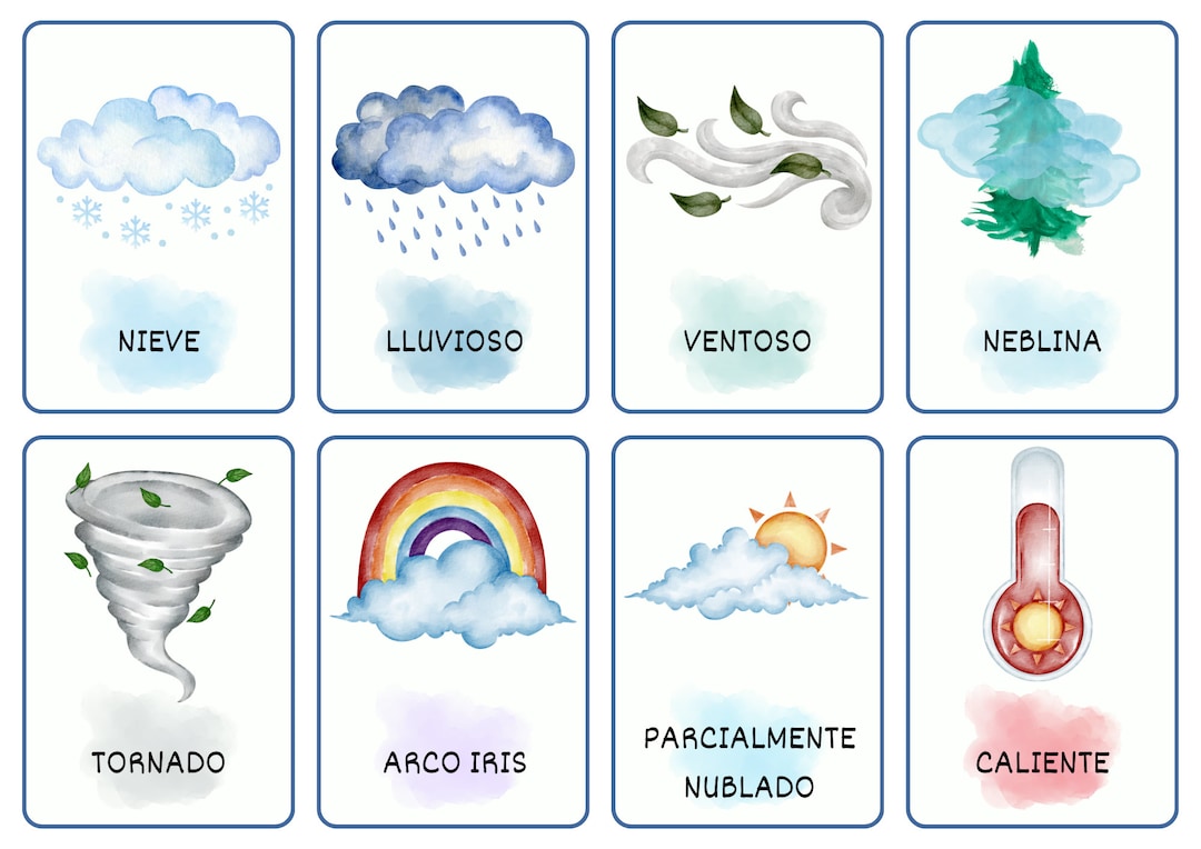 Spanish Weather Flashcards, Spanish Learning, - Etsy
