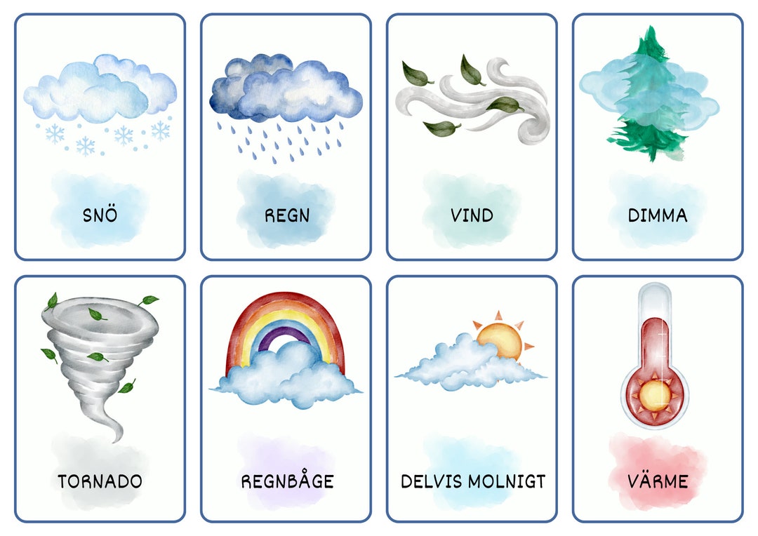 Swedish Weather Flashcards, Language Learning, Fun Flashcards, - Etsy