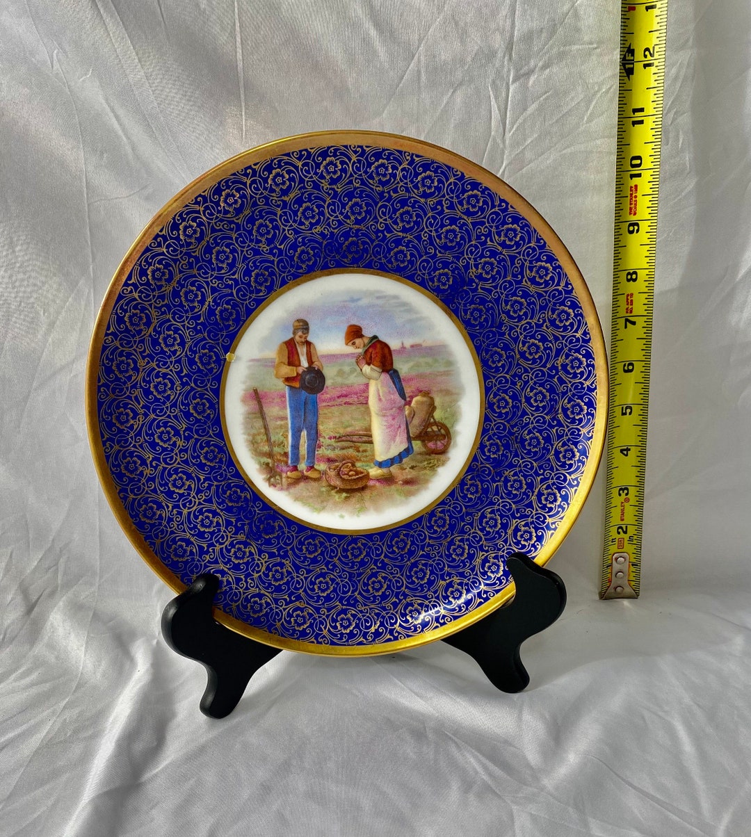 Schumann Bavaria Germany Center Portrait Gold Filigree on Blue Plate - Etsy